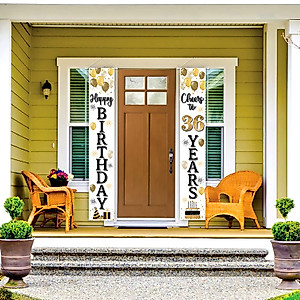 LASKYER Happy 36th Birthday Decorations,36th Gold Balloon Birthday Theme Door Hanging Banner Sign,36 Years Old Bday Party Supplies.