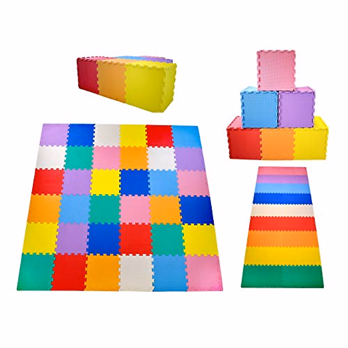 KC Cubs Soft & Safe Non-Toxic Children’s Interlocking Multicolor Exercise Puzzle EVA Play Foam Mat for Kids’s Floor & Nursery Room, 36 Tiles, 9 Colors, 11.5” x 11.5”, 54 Borders (EVA002)