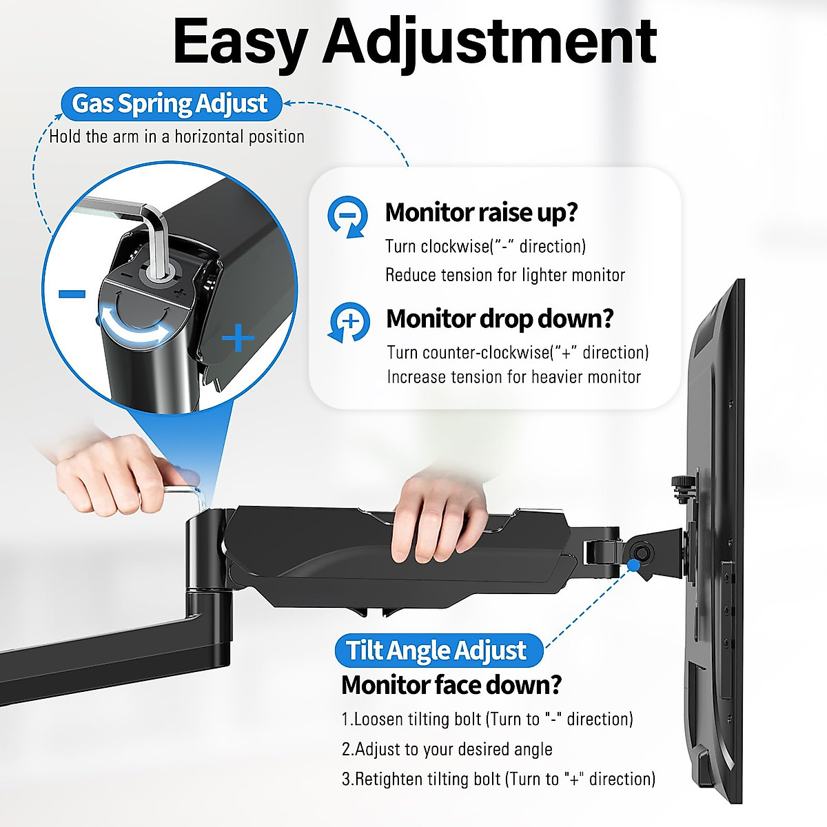 MOUNTUP Monitor Wall Mount for 17-35 Inch Computer Screen, Gas Spring Single Monitor Arm with VESA Extension Kit for VESA 75x75, 100x100, 100x200, 200x100, 200x200, Support 4.4-26.5lbs Display, Black