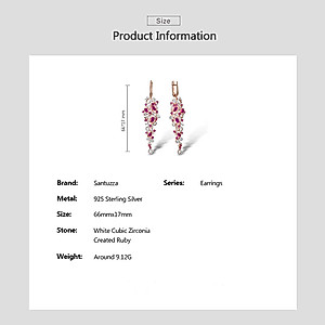 Santuzza 925 Sterling Silver Grape Bunch Shape Gemstone Earrings Created Ruby 14K Rose Gold Long Drop Earrings for Women