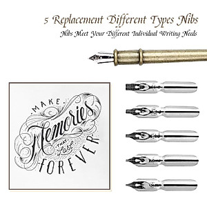 SpyShop Feather Quill Pen Vintage Feather Dip Ink Pen Set Copper Pen Stem Writing Quill Pen Calligraphy Pen As Christmas Birthday Gift Set (wine red)