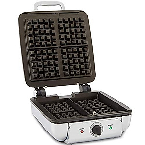 All-Clad Electrics Stainless Steel Waffle Maker 4 Section Nonstick, Upright Storage 1600 Watts 6 Browning Levels, Square, Belgium Waffle, Removable Plates, Dishwasher Safe