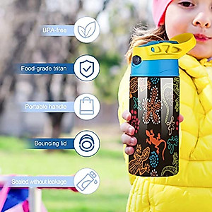 Thermos Cup 500Ml Cartoon Gecko Insulated Water Bottle With Straw For Sports And Travel 7.5x2.7 in