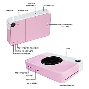 Kodak Printomatic Instant Camera Bundle (Pink) Zink Paper (20 Sheets) - Case - Photo Album - Hanging Frames.