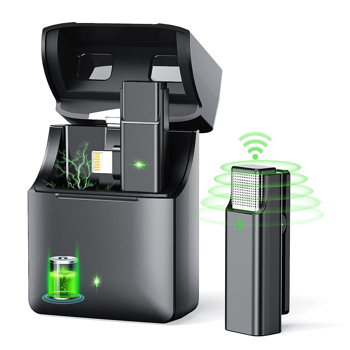 BILIYIP Wireless Lapel Microphone, 2.4GHz Plug-Play, Compatible with iPhone, iPad, 48H Charging Case, Noise Reduction, Auto Syncs