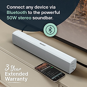 Majority 15 Inch White Soundbar for TV, Bluetooth Sound Bar 50 Watts, Home Audio Speaker, Small PC Soundbar Speaker | AUX, RCA, Optical, USB | Gaming, Music, Movies | Bowfell