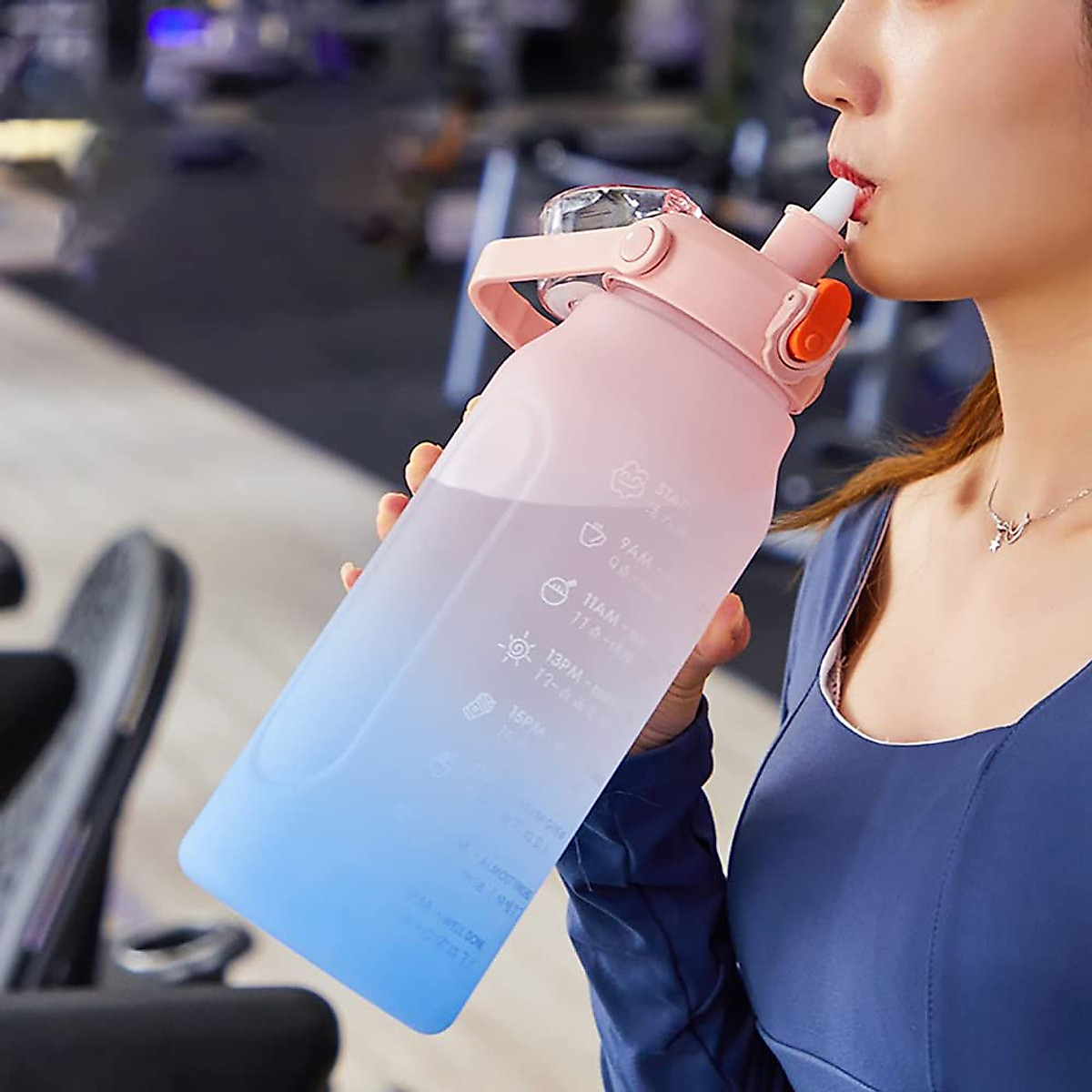 Water Bottles with Motivational Time Marker & Straw, 64oz Leakproof Water Jug Drink Bottles Gradient Color Water Containers Travel Sports Water Bottle for Gym Office and School