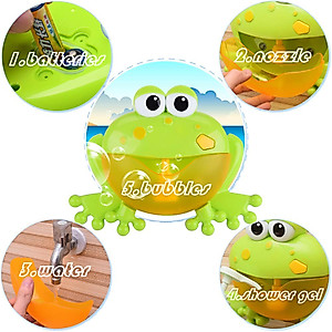 Frog Bubble Maker for Bath, Foam Blower Bubbling Making Machine, Nursery Rhyme Musical Bathtub Toy for Baby Kids Happy Tub Time