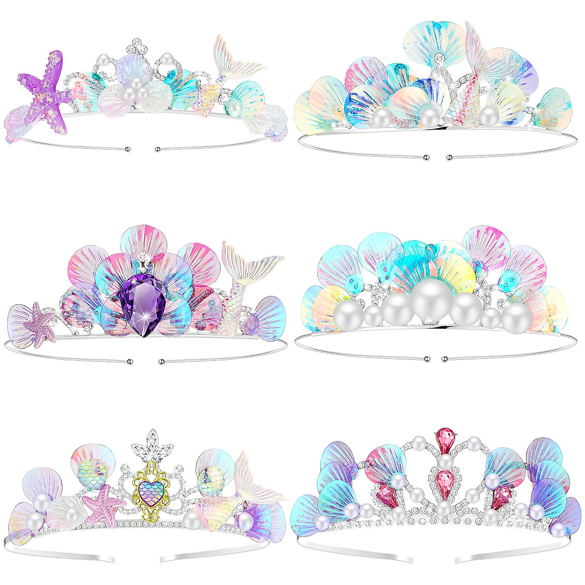 Shihanee 6 Pcs Mermaid Crown Sea Ocean Princess Seashell Starfish Mermaid Headband Tiara Mermaid Hair Accessories Headpiece for Girls Women Mermaid Birthday Party Decorations Gifts Costume Headwear