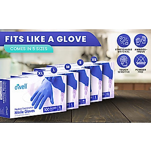 OWELL Medical Exam Nitrile Gloves | MEDIUM | 4mil Disposable Gloves, Powder-Free, Latex-Free Food Safe Certified Gloves (100ct)