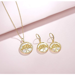 AGVANA Gold Tree of Life Necklace for Women Gold Plated Sterling Silver Genuine Mother of Pearl CZ Family Tree Jewelry Anniversary Birthday Gifts for Women Mom Wife Grandma Her