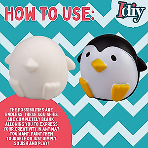 DIY Party Craft Kit Jumbo Blank Slow-Rising Squishies -12 Different 4-6" Designs -White Kawaii Sqwishy Toys for Painting, Soft Scented Stress Relief Art Crafts -Kids Holiday Birthday Activity Gift