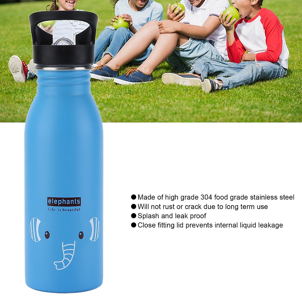 Fdit 500ml Stainless Steel Sport Water Bottle Thermo Mug Vacuum Insulated Water Bottle with Sucking Mouth Metal Canteen Water Bottle with Straw Lid(#1)