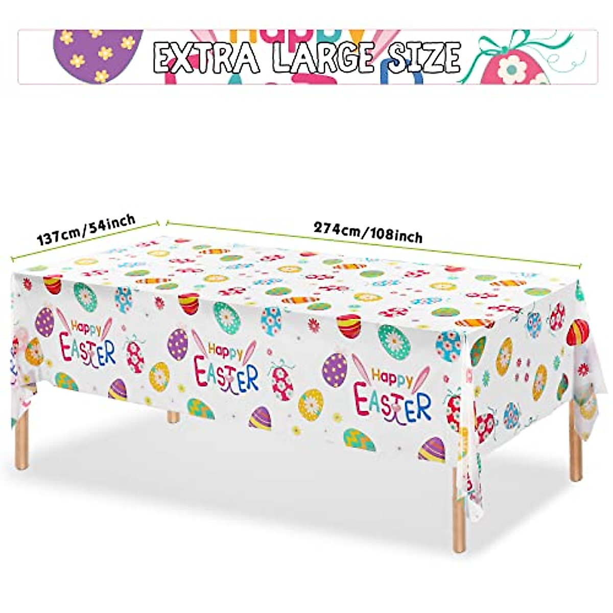 Easter Tablecloth Plastic Easter Egg Bunny Table Cover Colorful Egg with Happy Easter Bunny Tablecloth for Easter Spring Flower Themed Party Kitchen Dining Room Home Decor, 54 x 108 Inch (3)