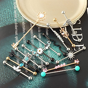 Suotarn 14G Industrial Barbell Earring Cartilage Stainless Steel 38mm 1 1/2 inch Industrial Piercing Bar Body Piercing Jewelry for Women Men