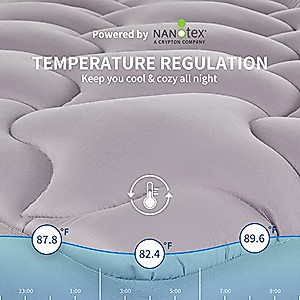 SLEEP ZONE Mattress Pad Twin XL Cooling Mattress Topper, Quilted Fitted Mattress Cover, Machine Washable, Soft Fluffy Down Alternative, Deep Pocket 8~21 inch (Grey, Twin XL)
