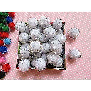 YYCRAFT 200pcs Glitter Tinsel Pom Poms Sparkle Balls for DIY Craft/Party Decoration/Cat Toys(20mm,White/Silver)