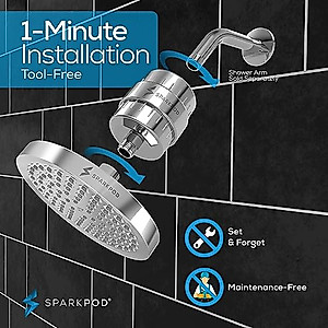 SparkPod Luxury Filtered Shower Head Set 23 Stage Shower Filter - Reduces Chlorine and Heavy Metals - High Pressure Showerhead Filter (6" Round, Luxury Polished Chrome)