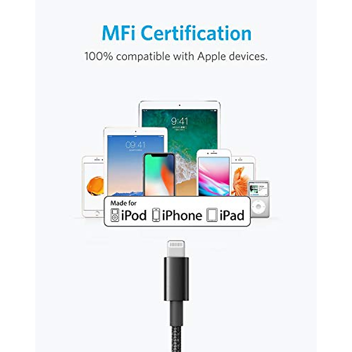 Anker 6 ft Premium Double-Braided Nylon Lightning Cable, Apple MFi Certified for iPhone Chargers, iPhone X/8/8 Plus/7/7 Plus/6/6 Plus/5s, iPad, iPad Mini, and More (Black)