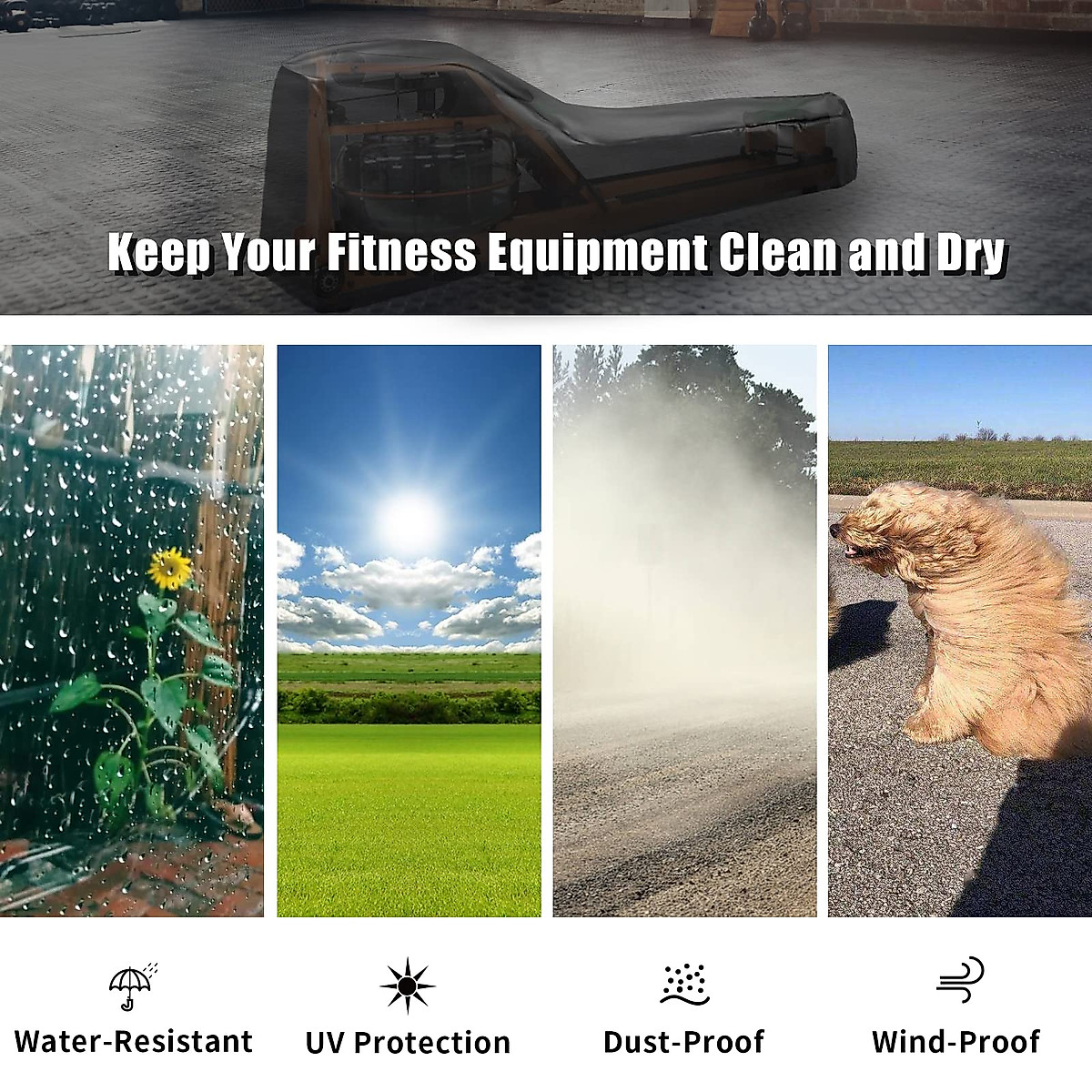 Andacar Rowing Machine Cover, Cover for Concept 2 Rowing Machine Waterproof Rower Cover Dustproof Fitness Equipment Protective Cover