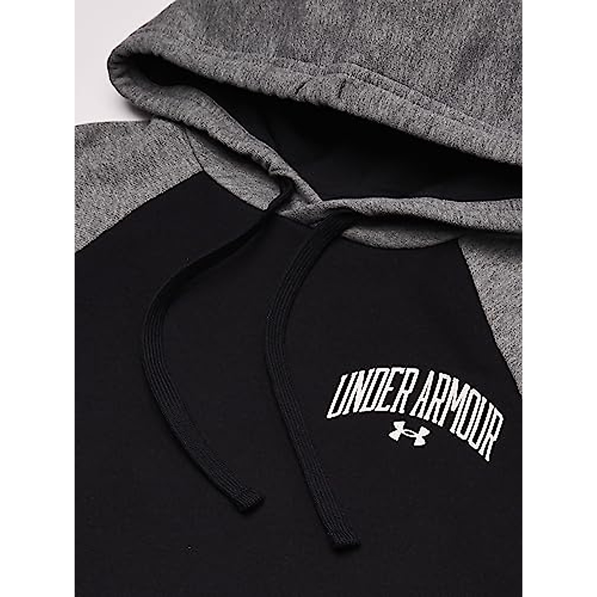 Under Armour Mens Rival Wordmark Colorblock Hoodie , (001) Black / Pitch Gray Light Heather / Onyx White , Small