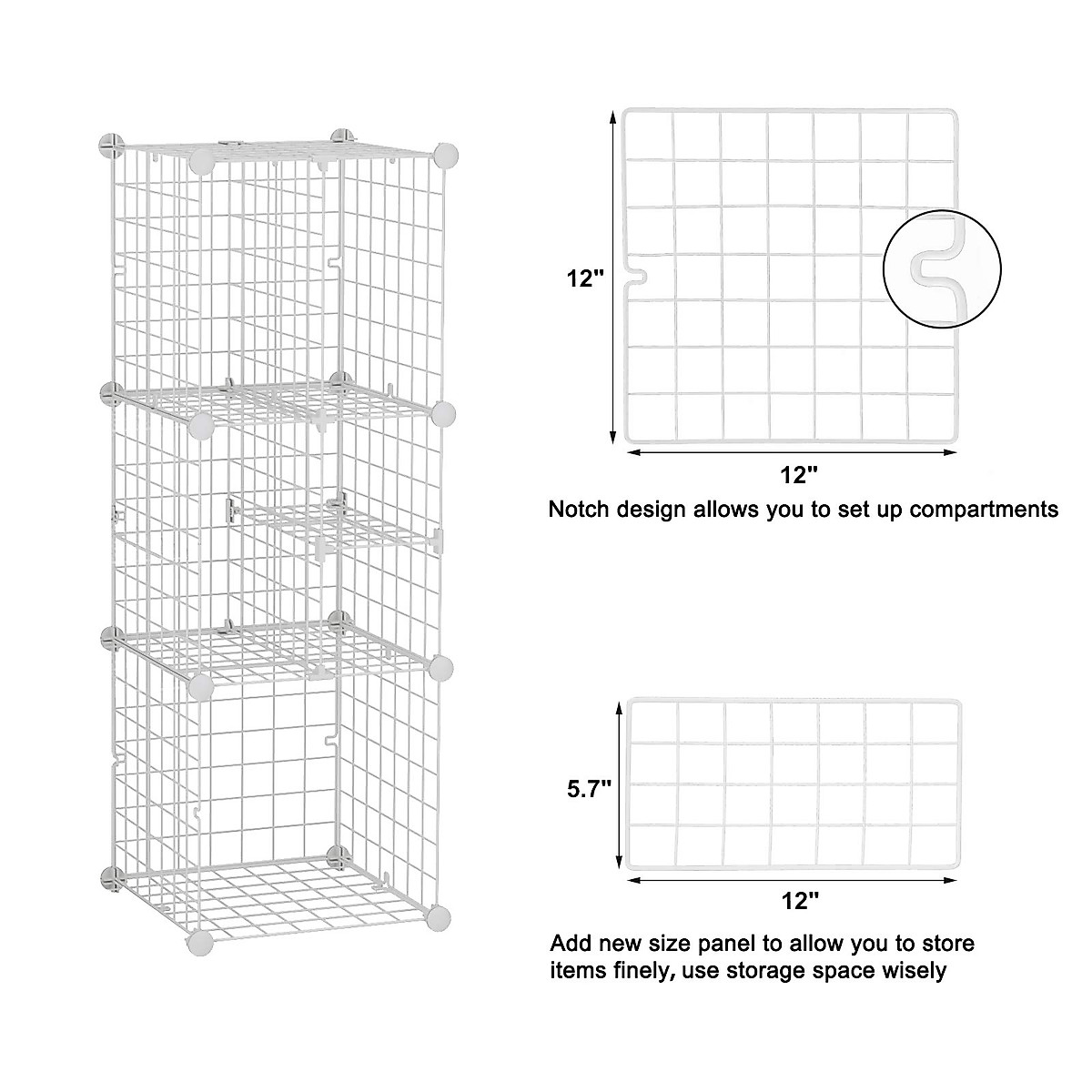 C&AHOME Wire Cube Storage, Wire Grids Organizer Unit with Large and Small Dividers, Metal C Grids Shelving, Storage Bins, Ideal for Closet Cabinet, Bedroom, Living Room, Office, Dormitory, White
