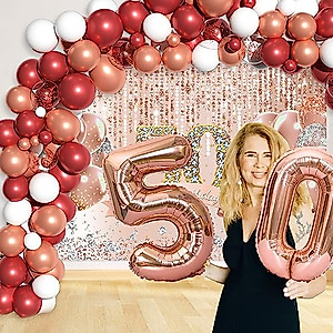 50th Birthday Decorations Women - Rose Gold Happy 50th Birthday Decor Include Balloon Garland Arch Kit,50th Birthday Backdrop,Tablecloth,Number 50 Foil Confetti balloon 50 Years Old Party Supplies