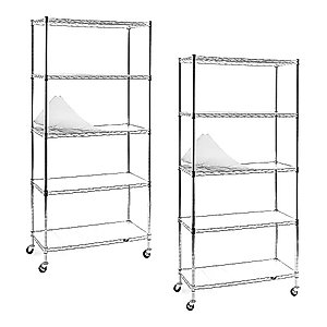 EZPEAKS 2-Pack Chrome 5-Shelf Shelving Units and Storage Rack on Wheels with 5-Shelf Liners, NSF Certified, Adjustable Matel Wire Shelving Unit Rack for Garage, Kitchen, Office, (63H X 30W X 14D)