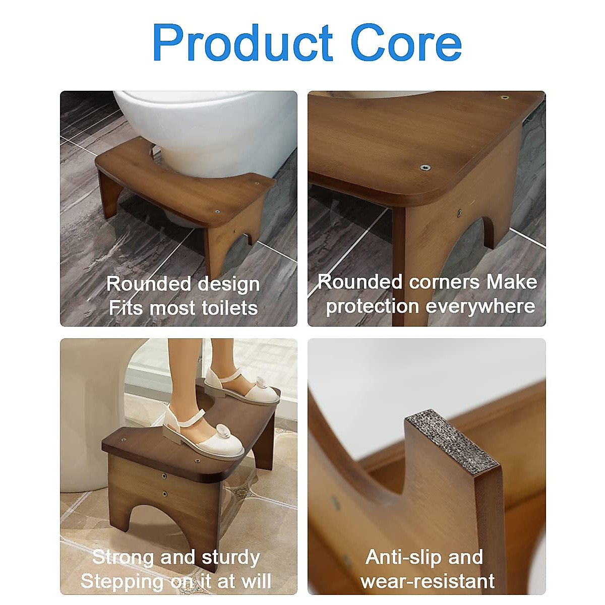 Squatting Toilet Stool for Adults, 6.5" Toilet Stool Squat Adult for Bathroom,Bamboo Potty Stool with Non-Slip Mat Toilet Step Stool - Halloween Decorations Healthy Gifts for Adults Kids Seniors.Brown