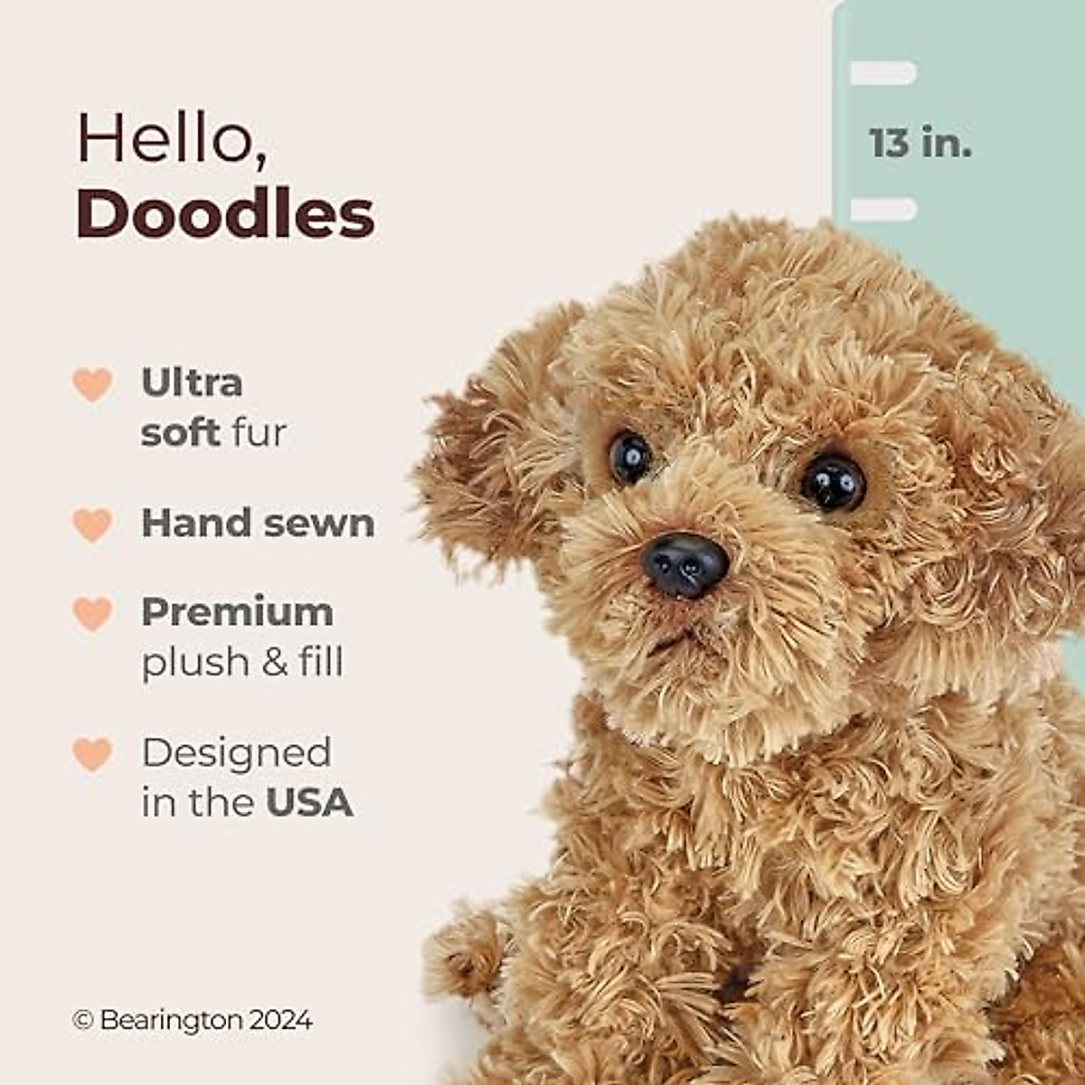 Bearington Caramel Dog 13 Inch Stuffed Dog - Puppy Stuffed Animal - Dog Plush - Goldendoodle Stuffed Animal Labradoodle