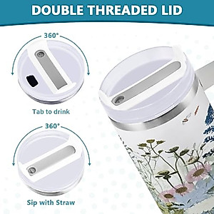 Jihqo Beautiful Wildflowers 40 oz Stainless Steel Vacuum Insulated Tumbler with Handle and Straw Lid Reusable Leakproof Water Bottle Double Wall Travel Mug Coffee Cup, Cupholder Friendly