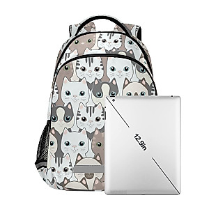 SLHKPNS Cute Cat School Backpack Adorable Kitten Pattern Laptop Lightweight Bookbags Casual Daypack for Students Teens Girls Boys, 11.6 X 6.9 X 16.7inch