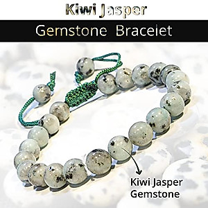 Adjustable Crystal Bracelet – Kiwi Jasper Gemstone Bead Bracelet – Chic Gemstone Bracelet for Men and Women – 8mm Round Healing Crystal Bead Bracelets (Kiwi Jasper)