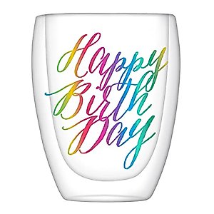 Slant Collections Wine Glass Gift Double-Wall Stemless Wine Glass, 10-Ounces, Happy Birthday