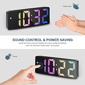 Ankilo Newest Digital Clock, LED Alarm Clock for Bedroom, Electronic Desktop Clock with Temperature Display, Adjustable Brightness, Voice Control, 12/24H, Small Clock for Bedroom(No Battery＆Adapter)