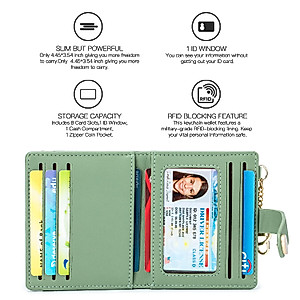 POIUGOYA Slim Wallet for Women, Leather Bifold RFID Blocking Credit Card Holder with Keychain, Zipper Coin Pocket ID Window