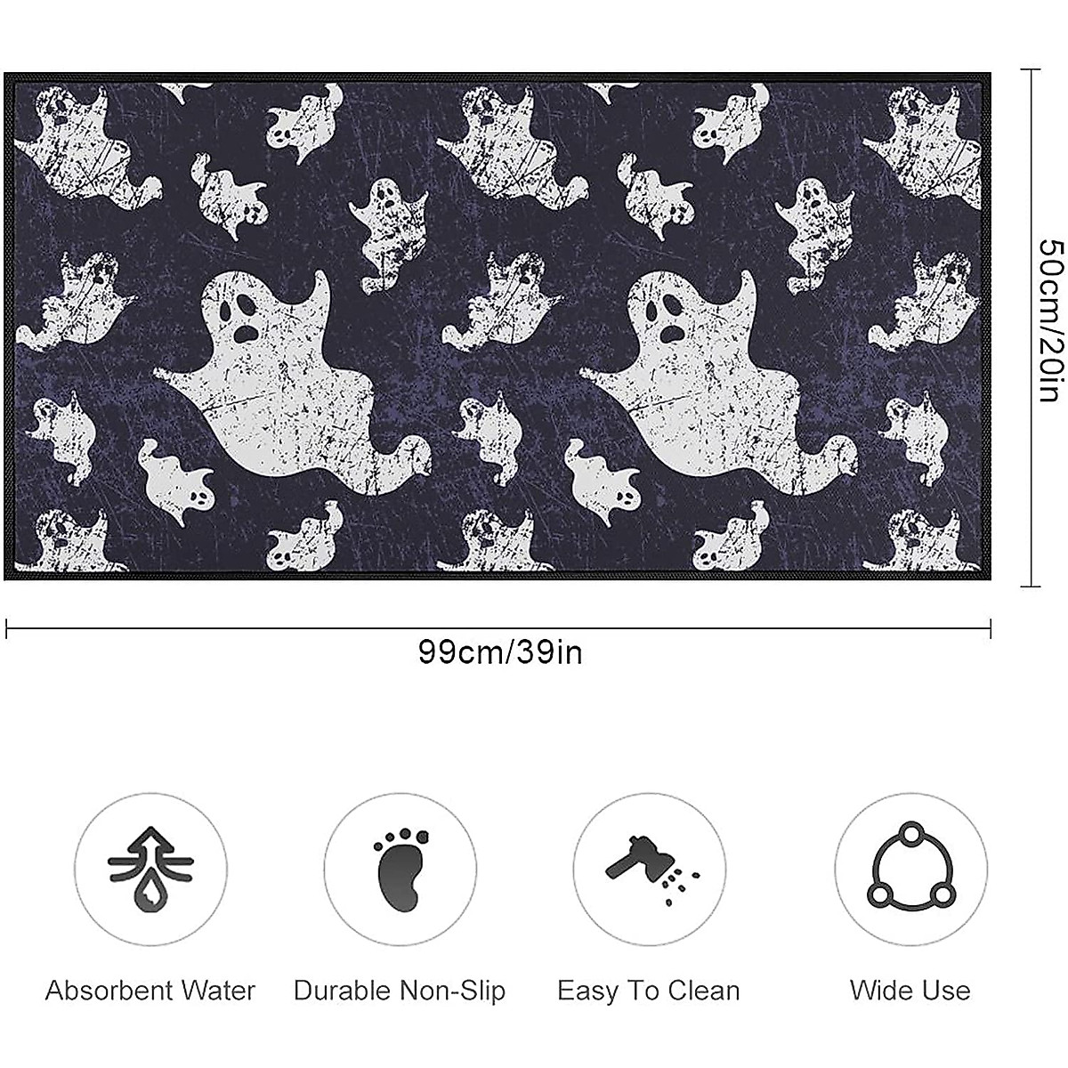 TsyTma Vintage Halloween Ghosts Kitchen Rug Non-Slip Washable Black White Spooky Boo Floor Mat Bathroom Rug Area Mat Carpet for Home Hallway Sink Stove Laundry 39 x 20 Inch
