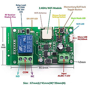 Newgoal wireless jog relay momentary/self-locking switch module DIY smart home remote control wifi relay switch Ewelink App compatible with Alexa Echo Google Home IFTTT (DC1)
