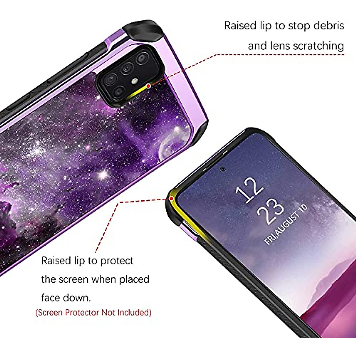 BENTOBEN Galaxy A51 4G Case (NOT Fit 5G Version), Slim Glow in The Dark Shockproof Protective Dual Layer Hybrid Hard PC Soft TPU Bumper Nebula Space Design Phone Case for Samsung Galaxy A51 4G, Purple