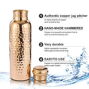 Pure Copper Bottle - 100% Solid Handcrafted Copper Hammered Bottle, Capacity 34 Oz/1000 ML - Copper Bottle for Home, Office, Hotel and Gifting