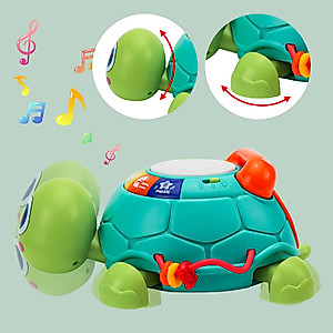 Growinlove Baby Musical Crawling Turtle Toy, Multifunction Early Educational Music Toys, Baby Light Up Crawling Toys, Great Gifts for Baby Infants Toddlers Boys Girls