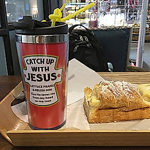 NVJUI JUFOPL Catch Up With Jesus Travel Coffee Mug for Men Women, With Flip Lid, Stainless Steel, Vacuum Insulated, Water Bottle Cup 15 oz