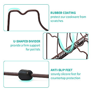 Drengdrau Expandable Pots and Pans Organizer Rack, Adjustable Pot Lid Organizer Holder, Cutting Board Organizer with 10 Dividers for Kitchen Counter Cabinet Bakeware Organizer, Bronze