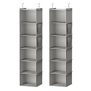 YOUDENOVA Hanging Closet Organizer, 6-Shelf Closet Hanging Storage Shelves, 2 Packs, Light Grey