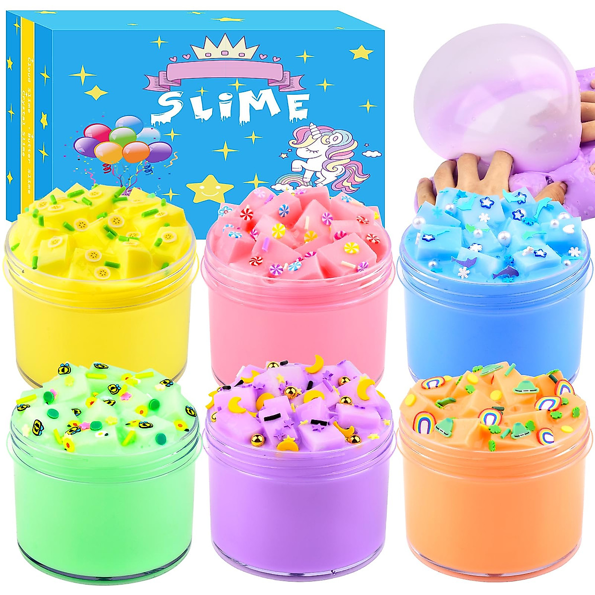 6 Pack Jelly Cube Slime, Soft and Glossy Clear Slime, DIY Stress Relief Sludge Slime Toys, Birthday Gift, Party Favors Slime Kit for Girls and Boys