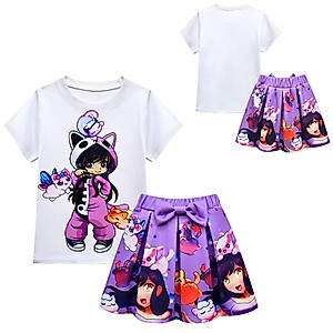 NOLLAM Fashion 3D Printing Game Short Dress Set Short Sleeve Shirt 3 Piece Set (purple, S)