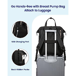 LOVEVOOK Breast Pump Backpack with Cooler Bag, Quilted Breast Pump Bags Fits Spectra S1, S2 Medela, Travel Double Layer Pumping Bag for Working Moms with 15.6" Laptop Pocket, Black