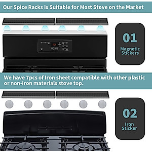 BFONS 30" Magnetic Stove Top Shelf Spice Rack Storage, Silicone Top Heat Material Stove Rack Seasoning Organizer Kitchen Gadgets Kitchen Organization（Grey）