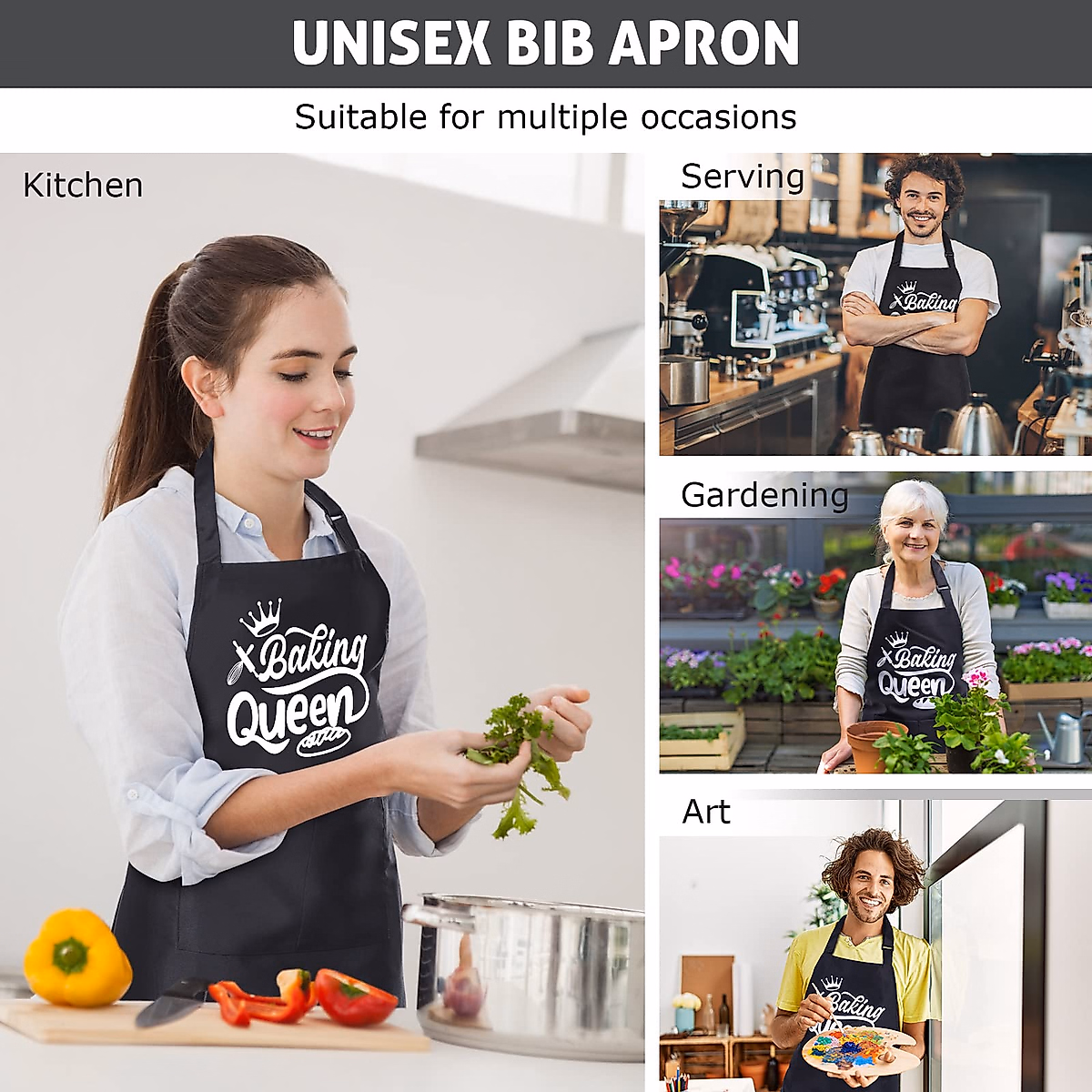 Rosaritha Aprons for Women with Pockets Funny Aprons Baking Queen, Kitchen Cooking Chef Apron Gifts for Mother's Day, Birthday, Mom Wife Grandma Girlfriend Her
