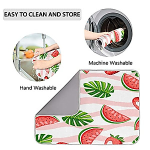 Watermelon Pink Stripes Kitchen Drying Mat 18 x 24 Inch - Reversible Super Absorbent Fiber Dish Drying Pad with Non-Slip Backing for Countertop Tea Coffee Bar Accessories